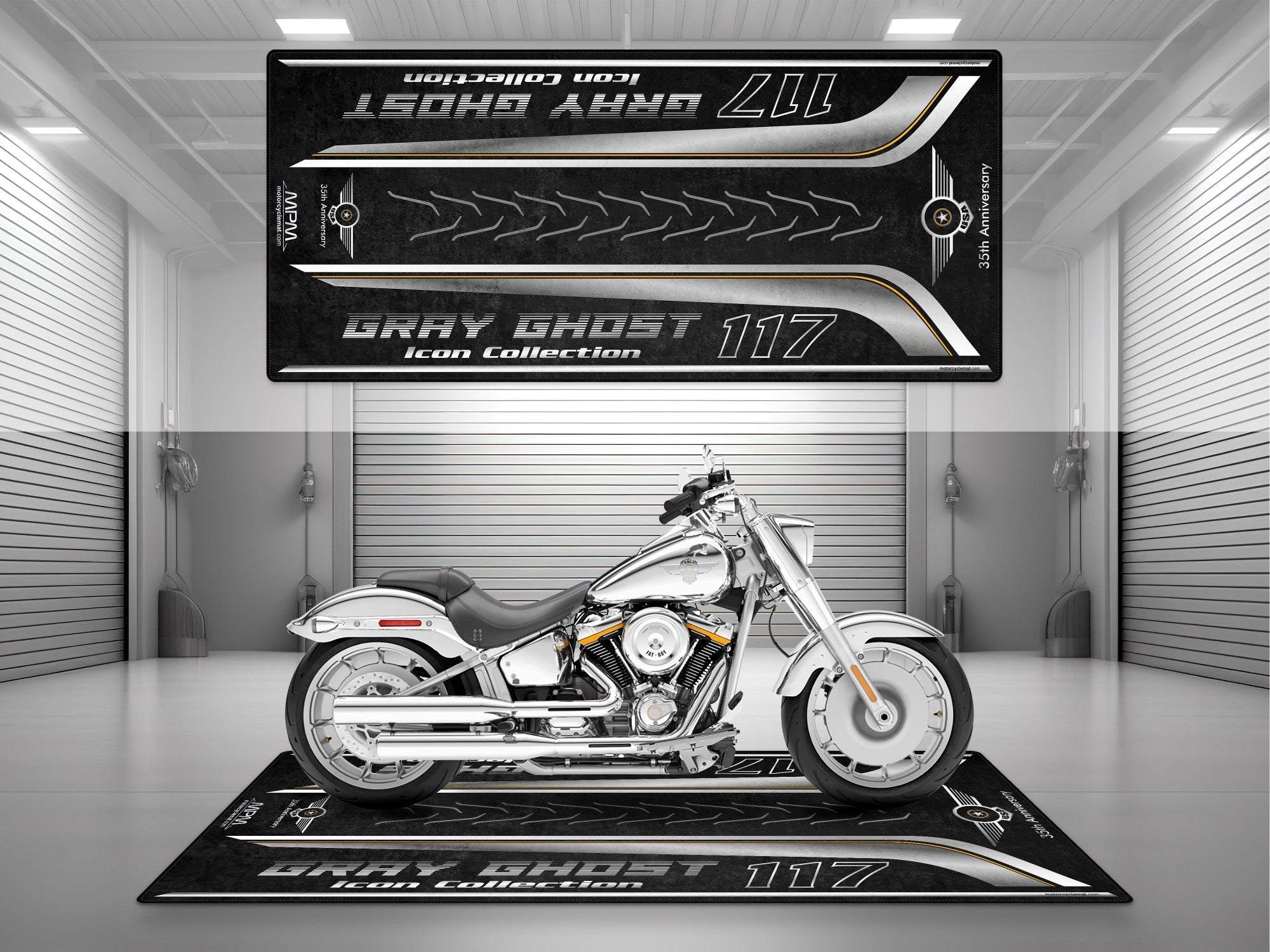 MPM Motorcycle Mat for Cruiser Motorcycle "Gray Ghost Icon Collection ...